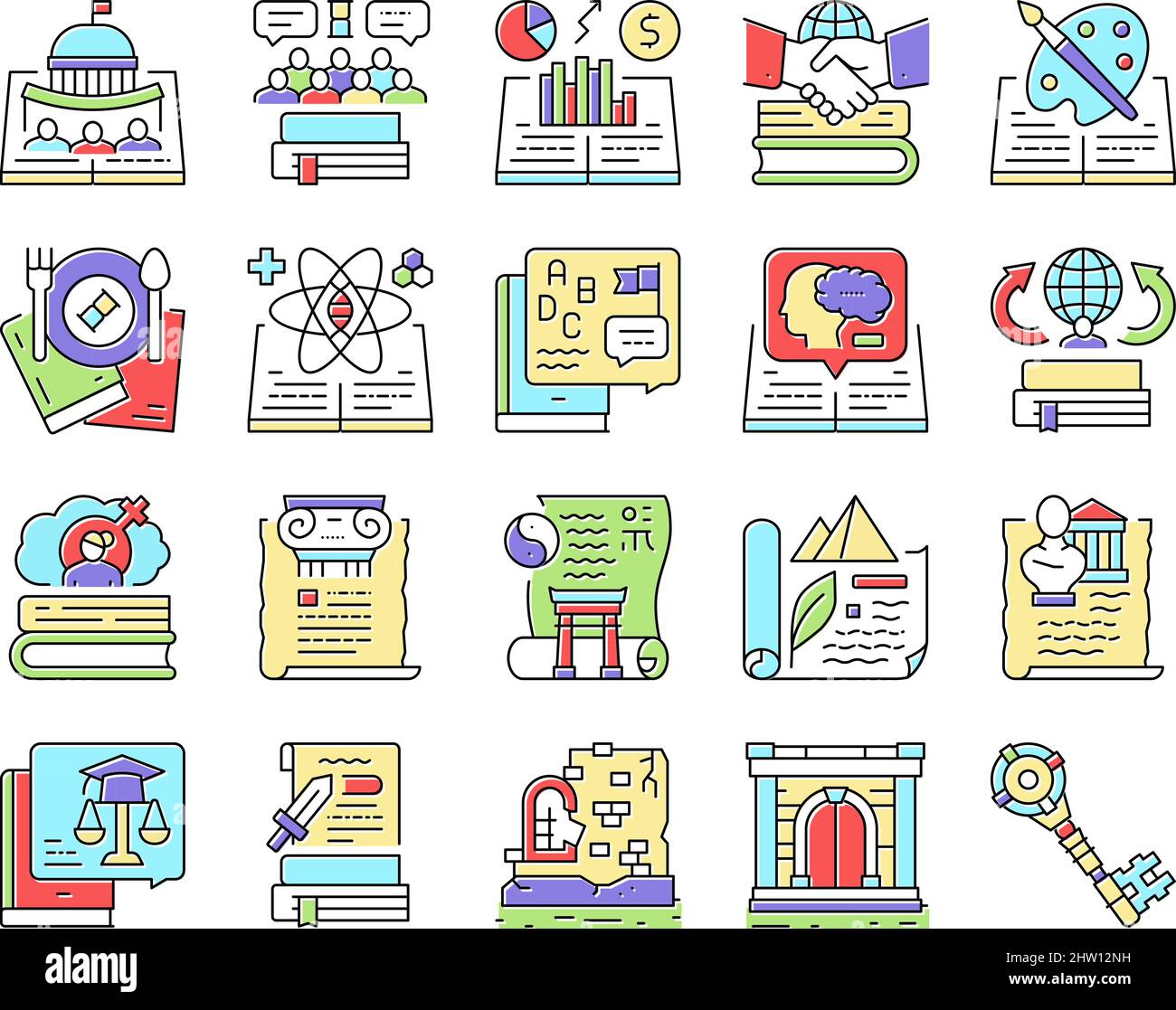 History Learn Educational Lesson Icons Set Vector Stock Vector Image ...