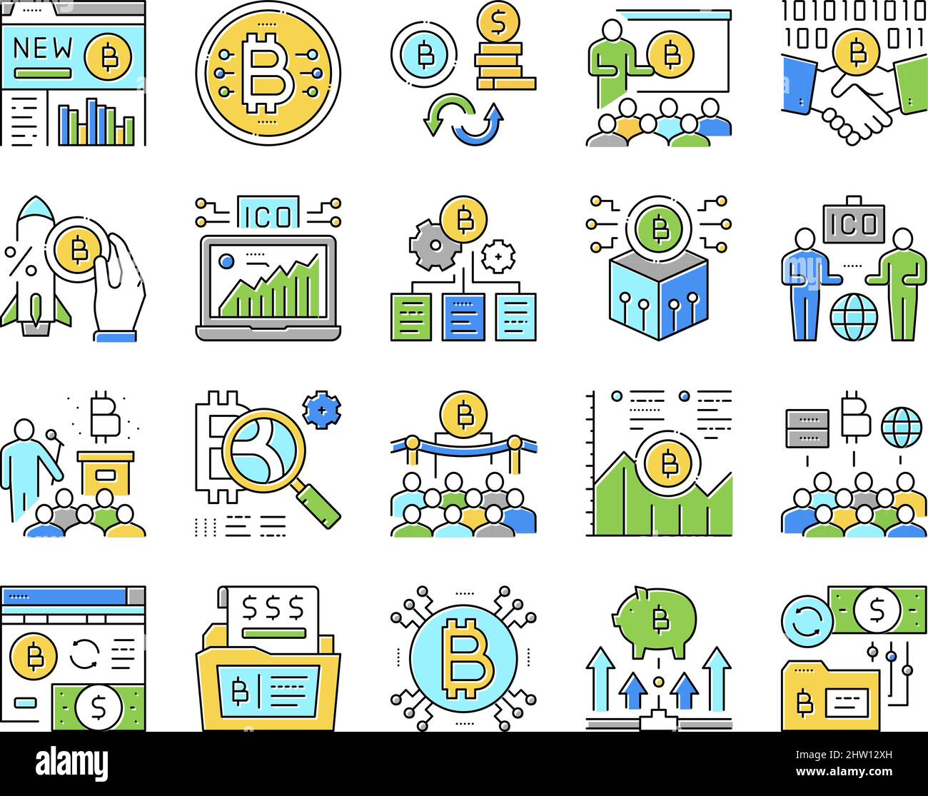 Ico Initial Coin Offer Collection Icons Set Vector Stock Vector Image ...