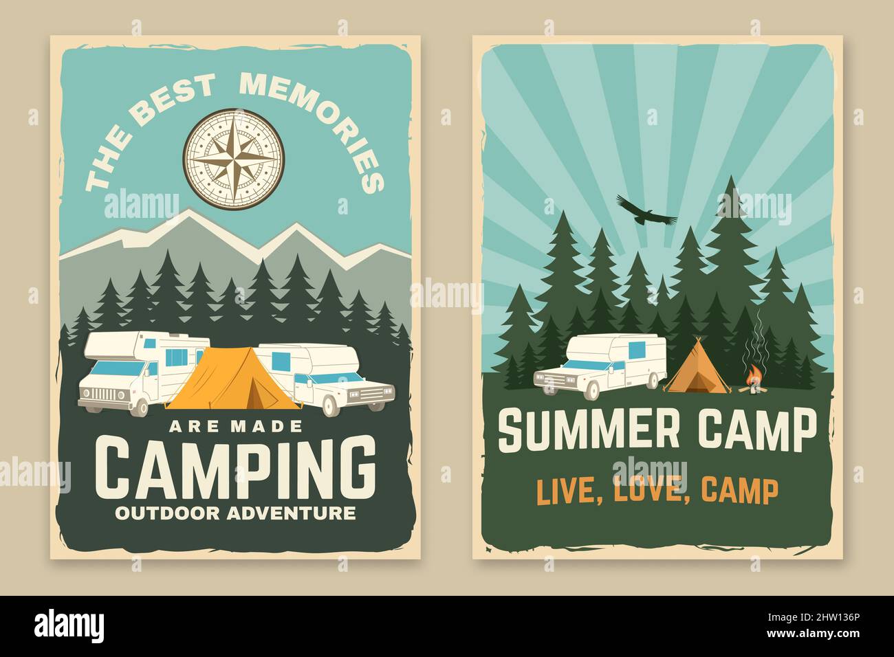 Set of camping retro posters. Vector illustration. Concept for shirt or ...