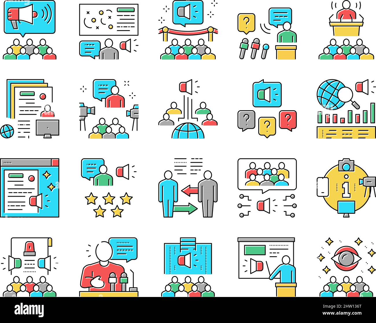 Pr Public Relations Collection Icons Set Vector Stock Vector Image ...