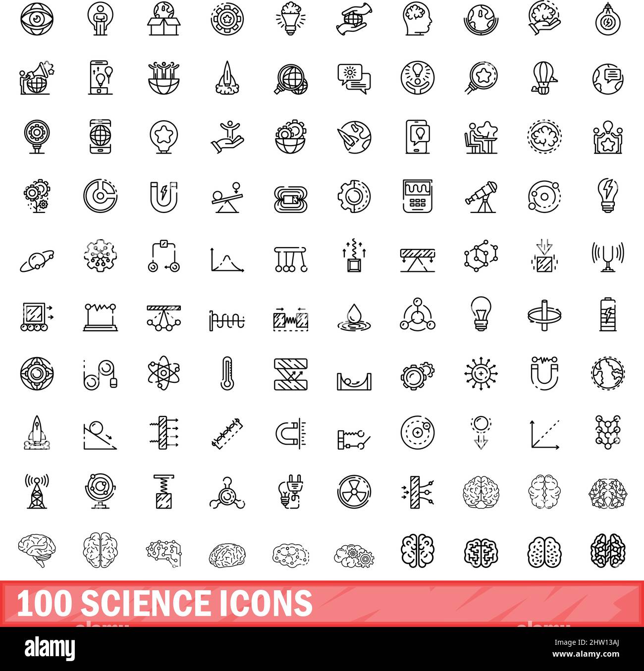 100 science icons set. Outline illustration of 100 science icons vector ...