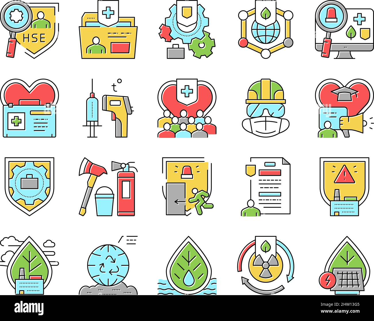 Health Safety Environment Hse Icons Set Vector Stock Vector Image & Art ...