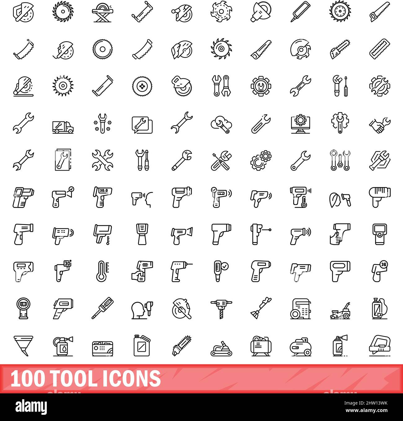 100 tool icons set. Outline illustration of 100 tool icons vector set ...