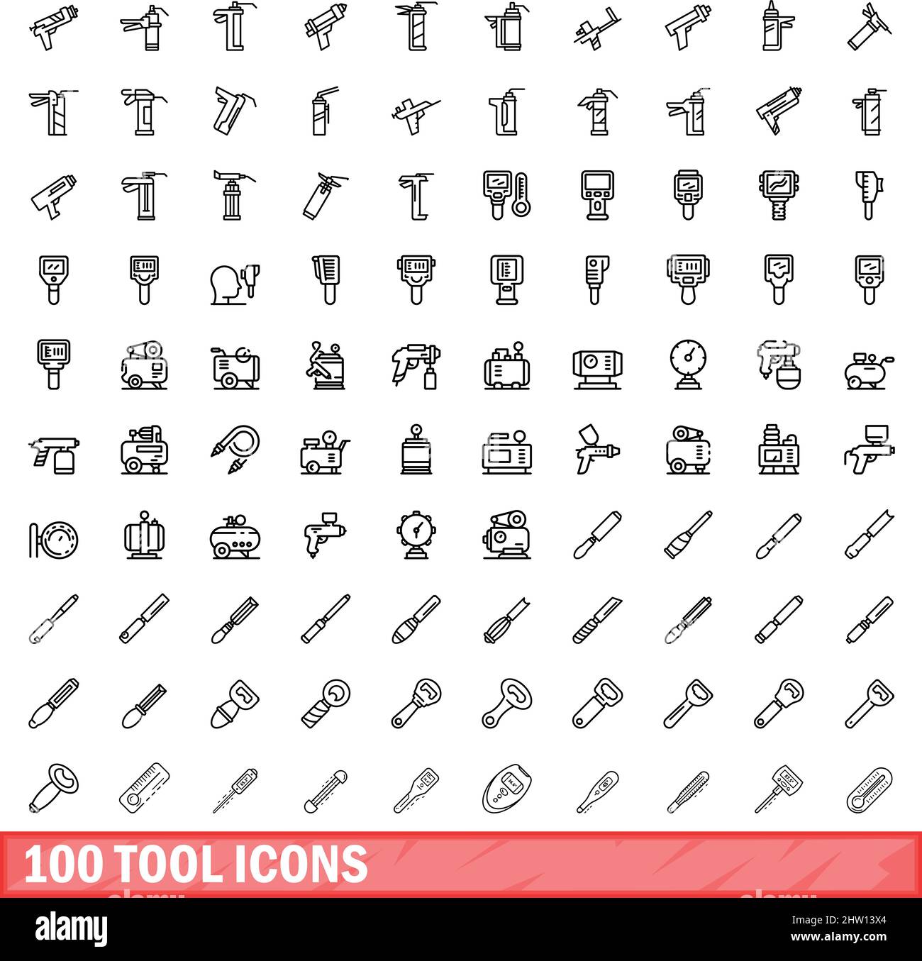 100 tool icons set. Outline illustration of 100 tool icons vector set ...