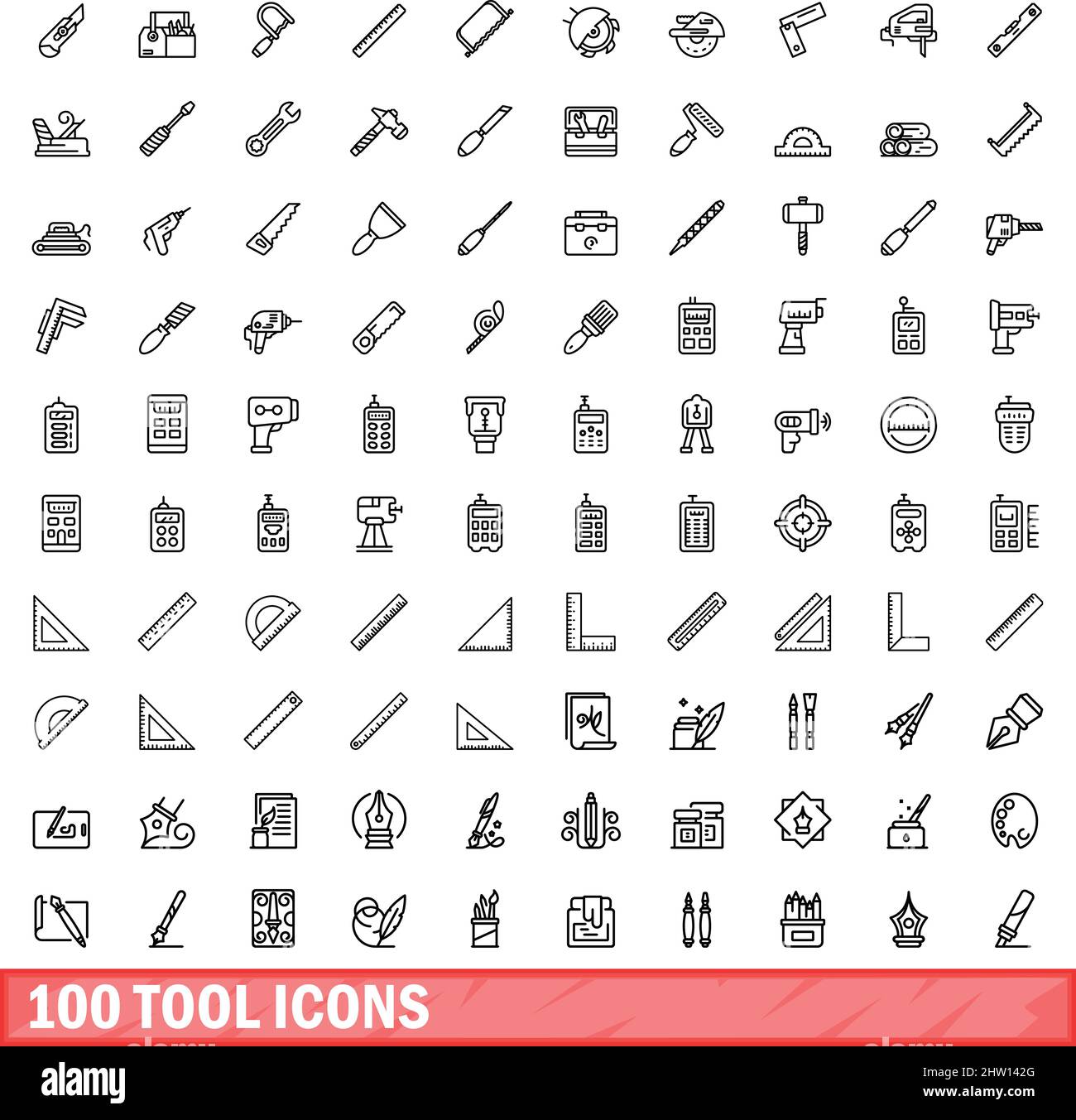 100 tool icons set. Outline illustration of 100 tool icons vector set ...