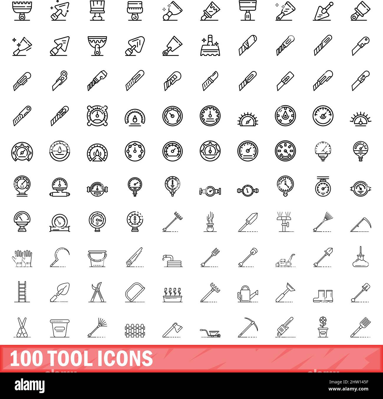 100 tool icons set. Outline illustration of 100 tool icons vector set ...
