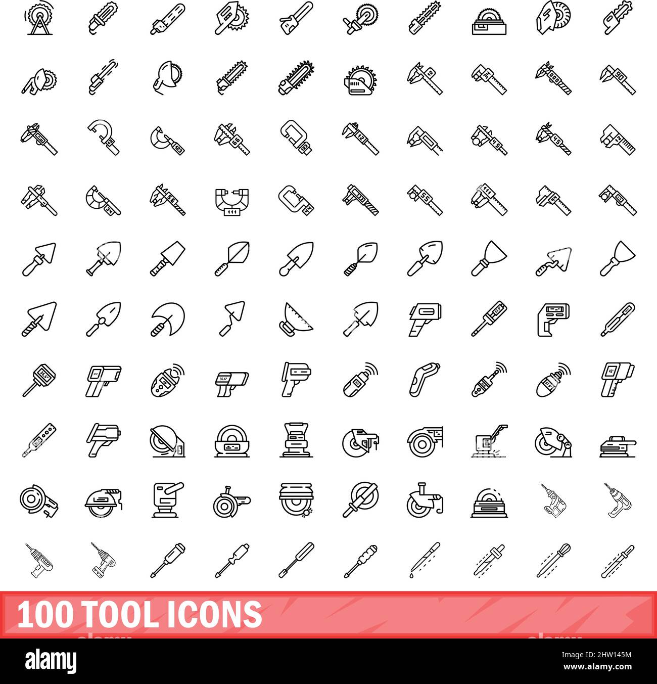 100 tool icons set. Outline illustration of 100 tool icons vector set ...