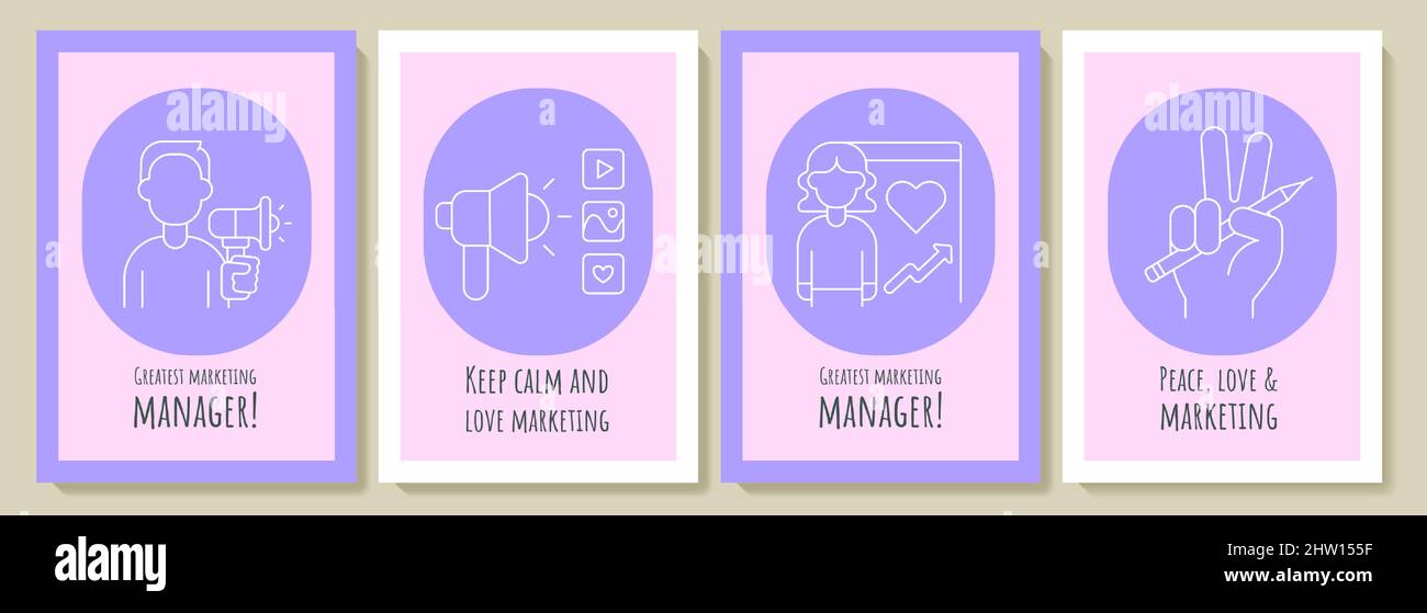 Marketing manager postcards with linear glyph icon set Stock Vector ...