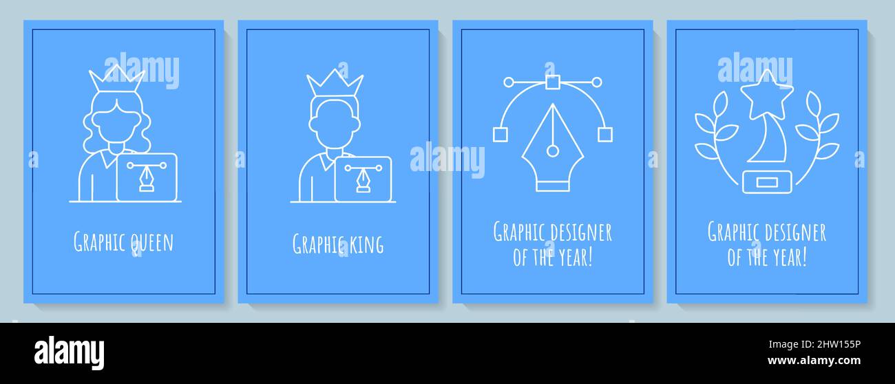 Graphic designer vocation postcards with linear glyph icon set Stock ...