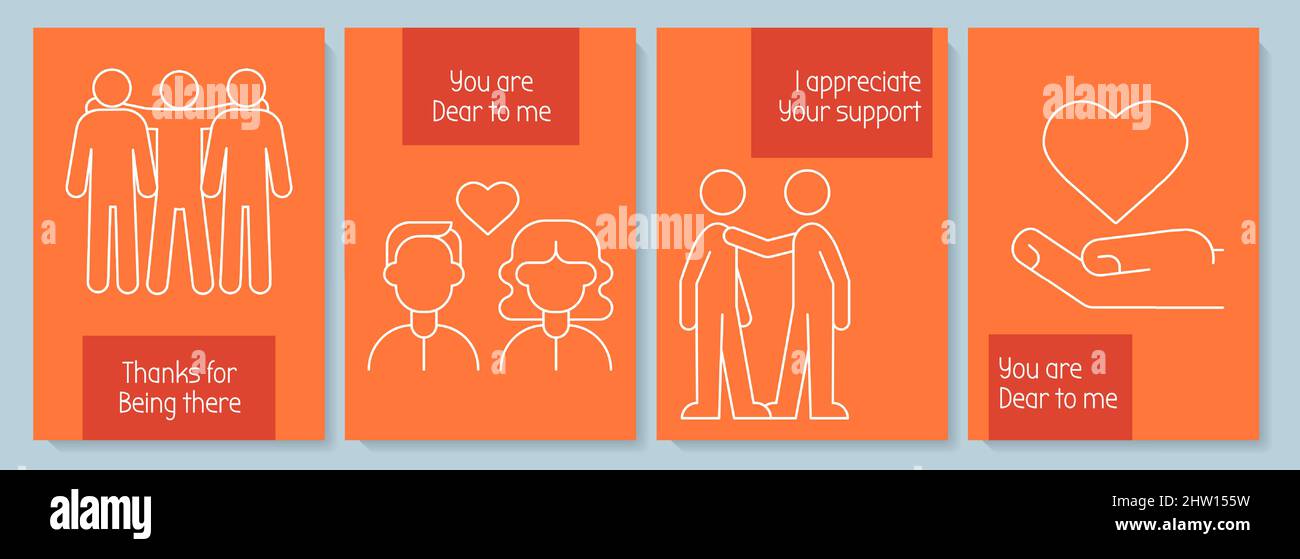 Appreciation and gratitude postcards with linear glyph icon set Stock ...