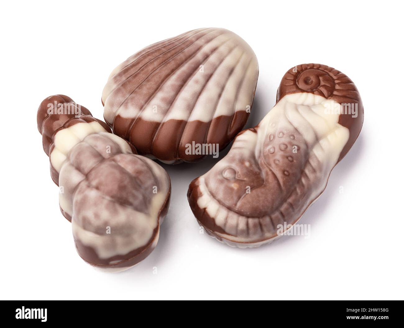 Chocolate sweets shaped as seashells isolated on white background Stock ...