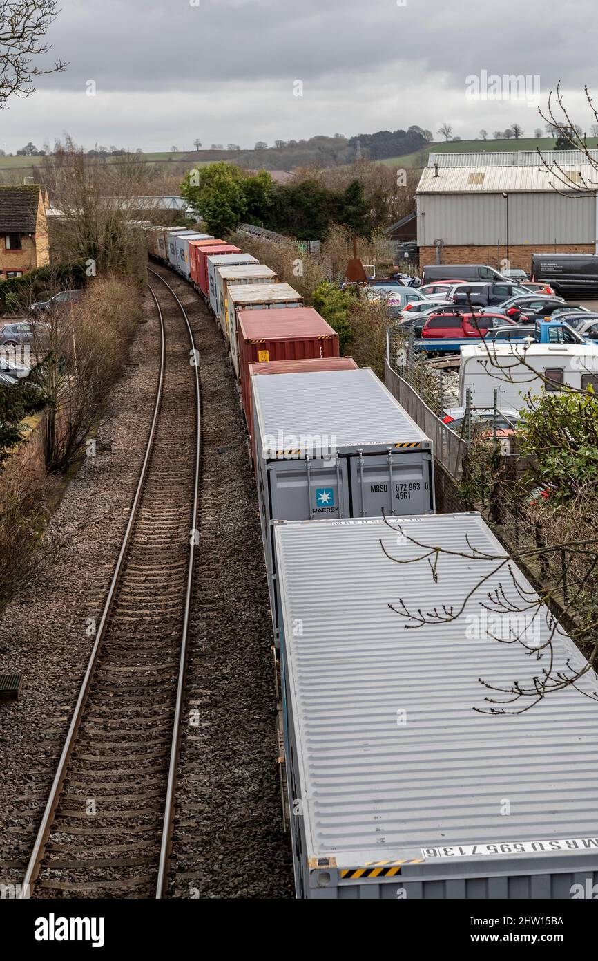 Diesel Electric Locamotive 66733 pulling container train approching ...