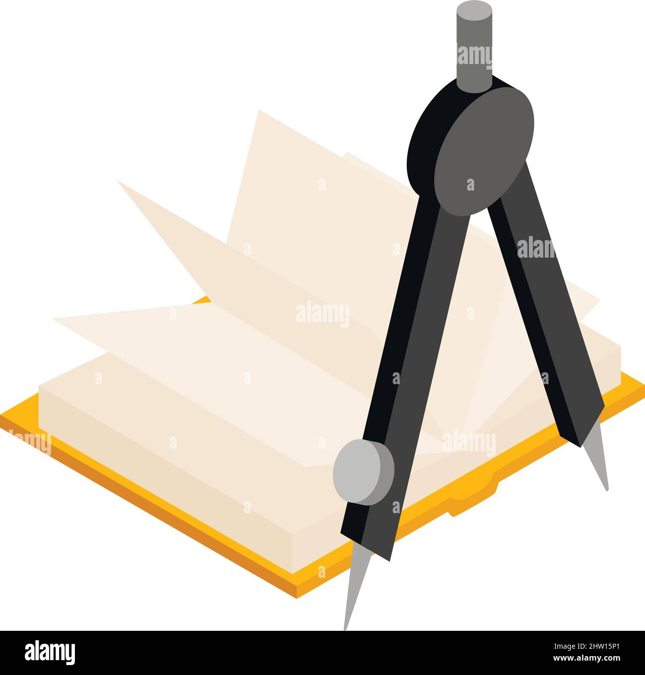 Draftsman education icon isometric vector. Open paper book and drawing ...
