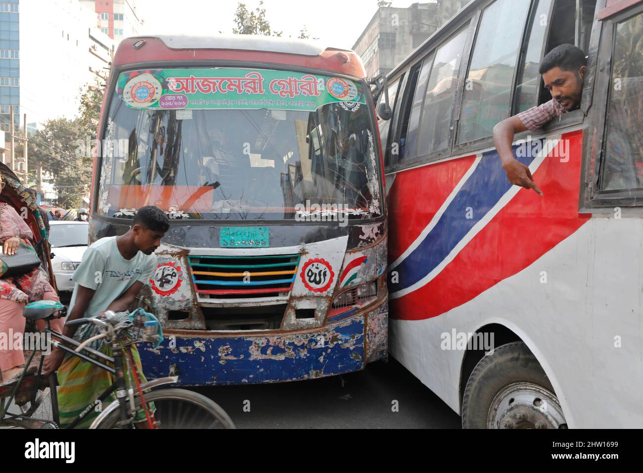 Dhaka, Bangladesh - March 03, 2022: While overtaking a bus at ...