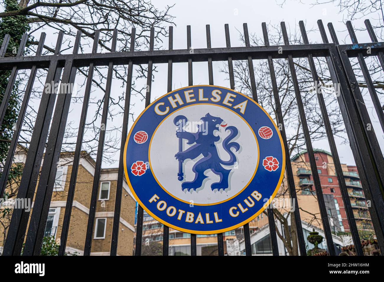 The crest of Chelsea Football Club at Stamford Bridge, London Stock ...