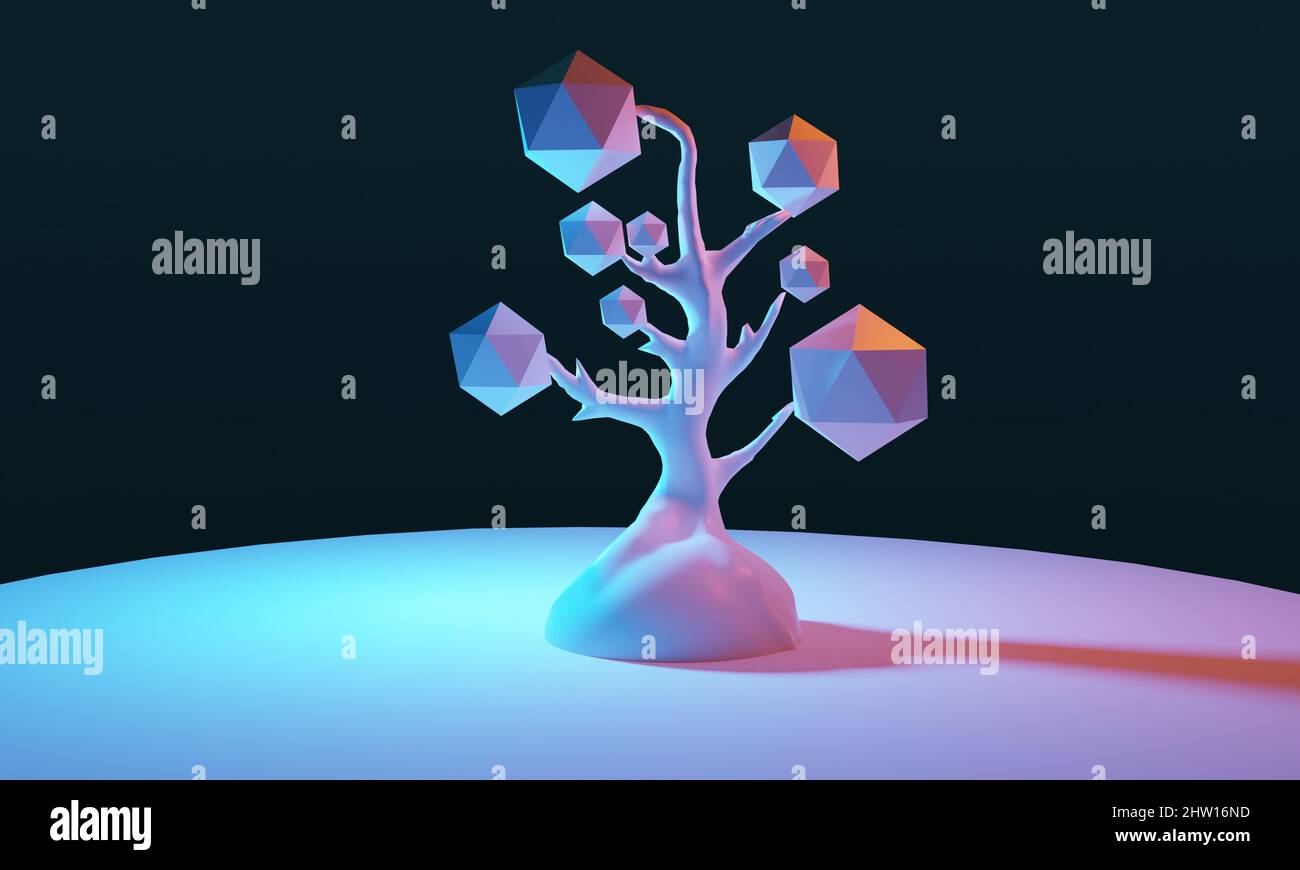 concept of early spring. low poly tree 3d graphics, 3d render Stock ...