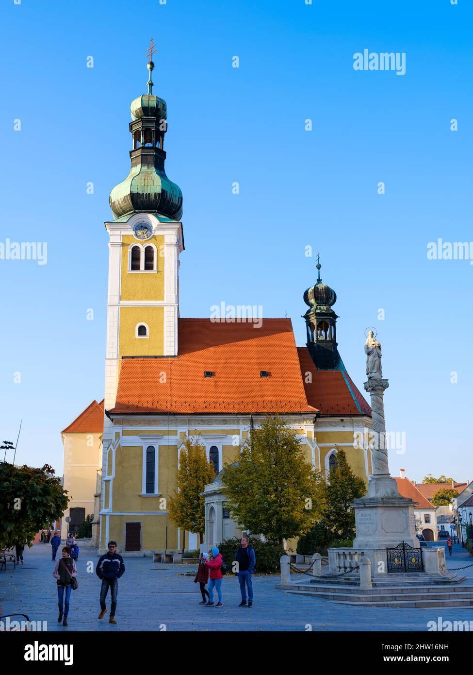 Church of Saint Emeric with Maria column The medieval town Koeszeg in ...