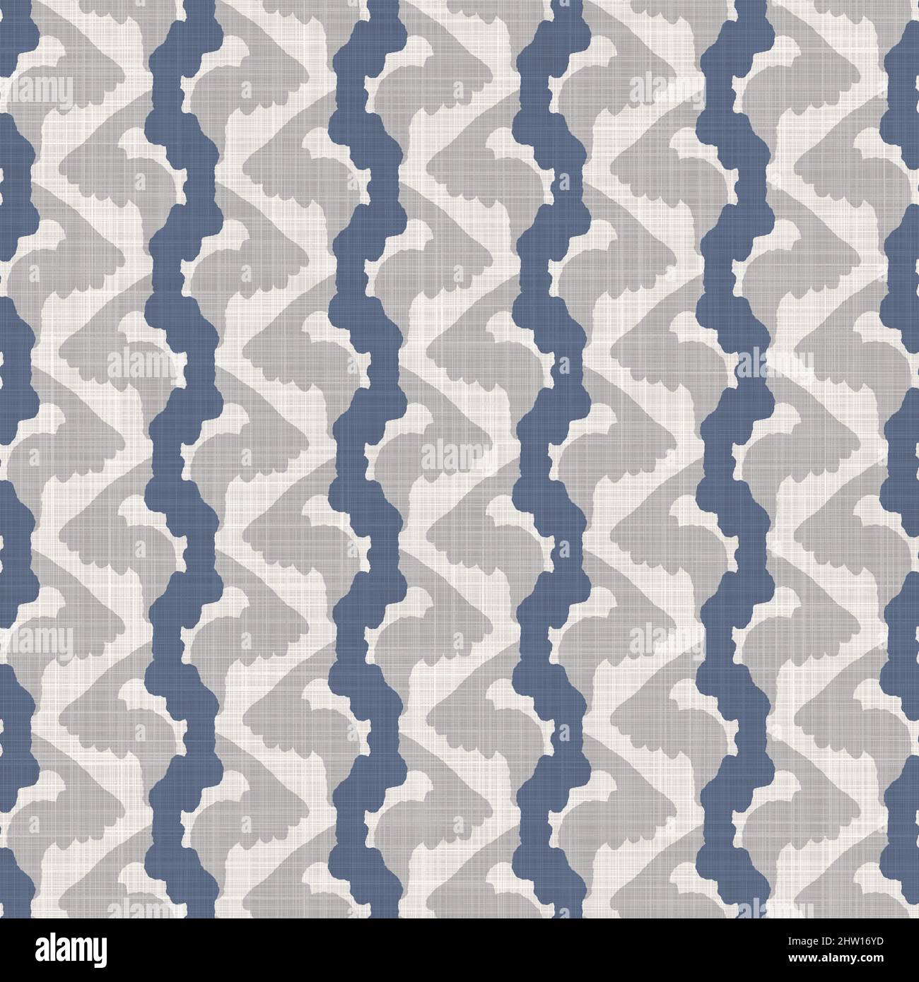 French blue doodle motif linen seamless pattern. Tonal country cottage ...