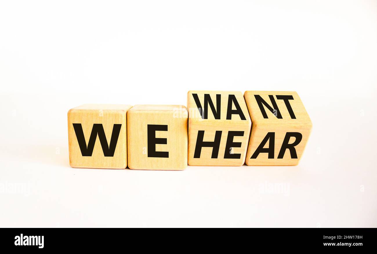 We want and hear you symbol. Turned wooden cubes and changed concept ...