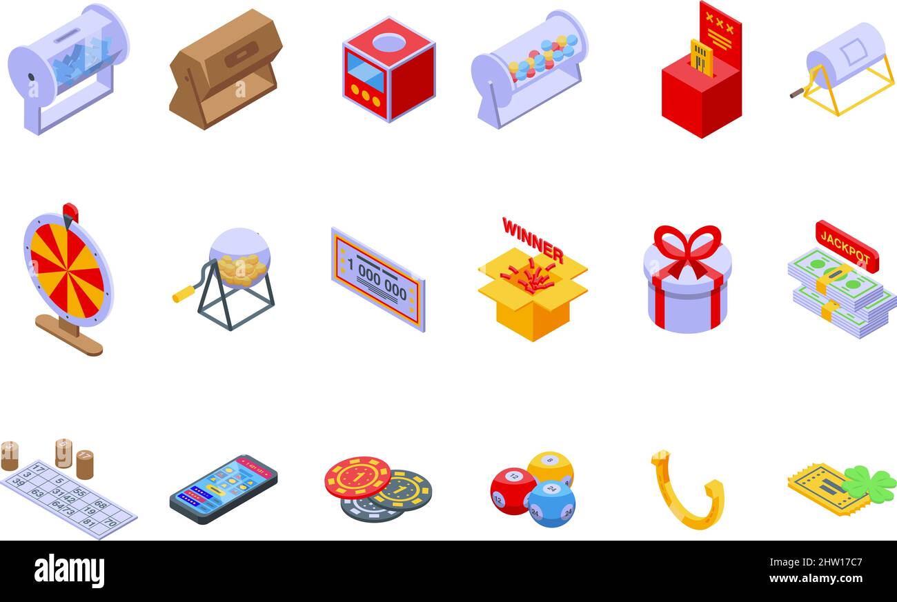 Sweepstake icons set isometric vector. Chance activity. Lottery scam ...