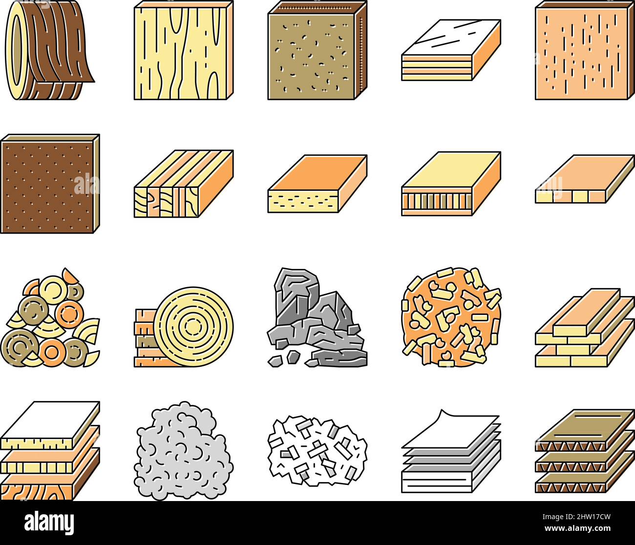 Timber Wood Industrial Production Icons Set Vector Stock Vector Image ...