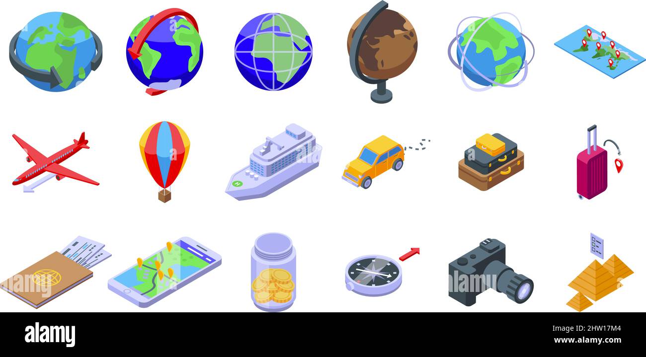 Around the world icons set isometric vector. World globe. Arrow earth ... Around the world icons set isometric vector. World globe. Arrow earth ...