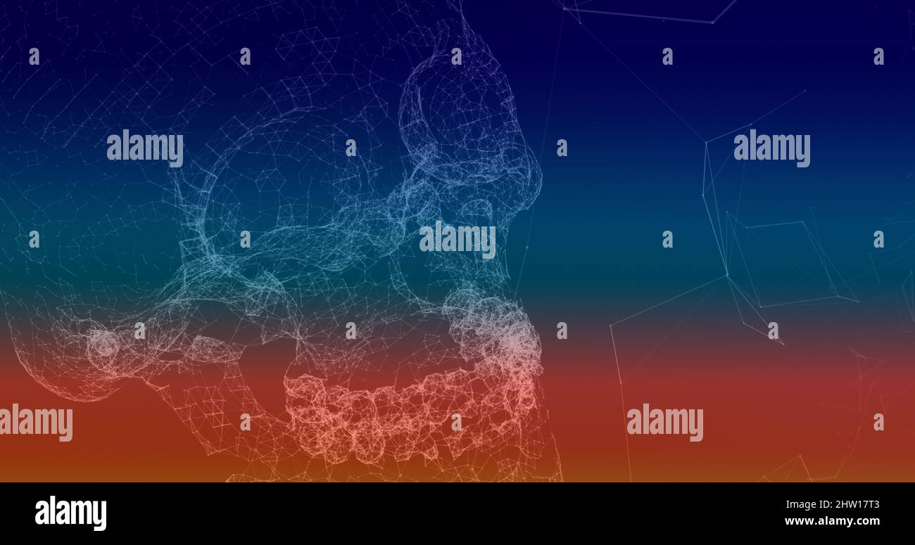 Image of 3d human skull and network of plexus connections on blue ...