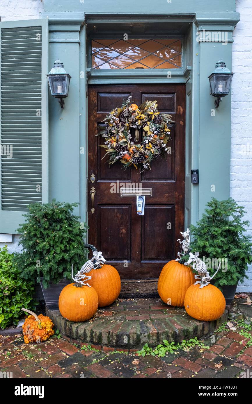 Halloween Decorations, Old Town, Alexandria, Virginia, USA Stock Photo ...