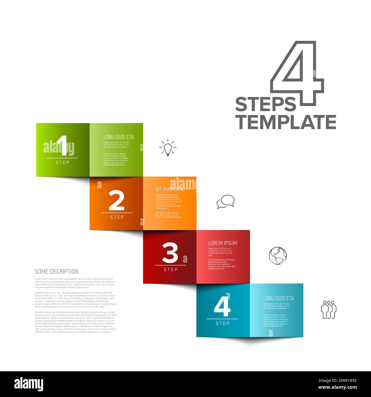 Vector four simple colorful folded paper steps progress template with ...