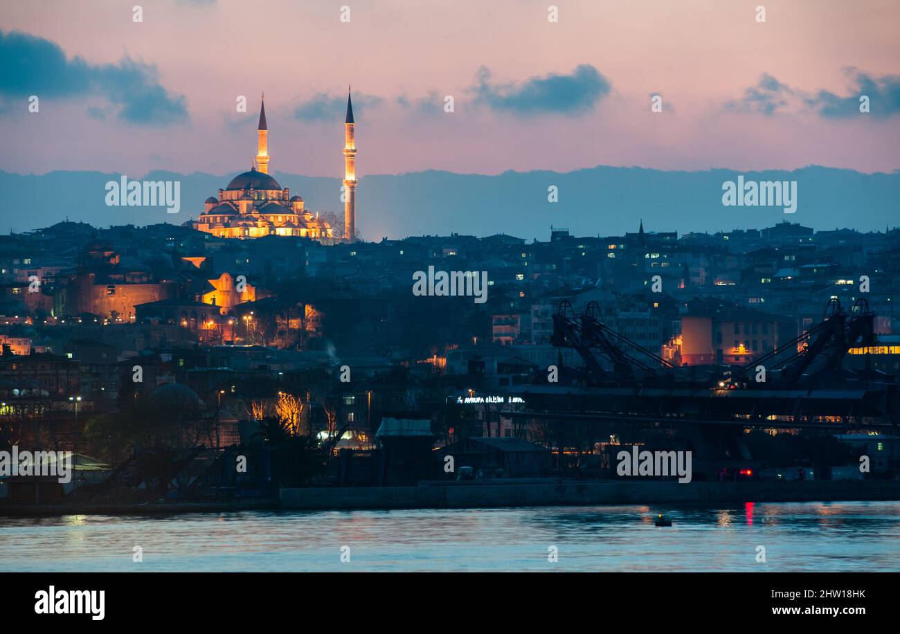 Beautiful evening view of Istanbul from the European side Stock Photo ...