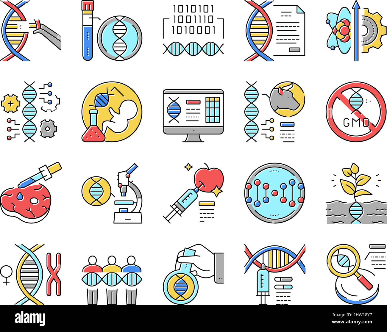 Genetic Engineering Collection Icons Set Vector Illustration Stock ...