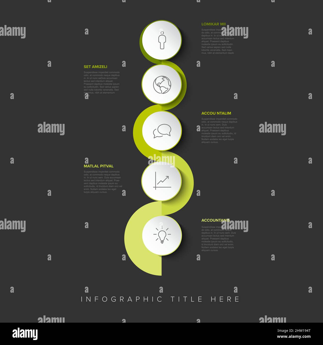 Vector dark vertical Infographic Company Milestones curved horizontal ...