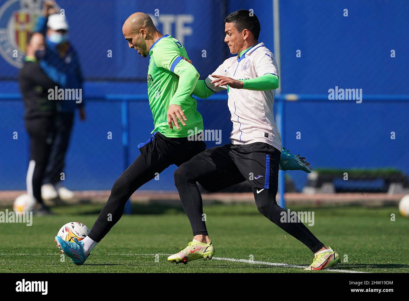 Getafe CF's Sandro Ramirez and Jonathan Silva during training session ...
