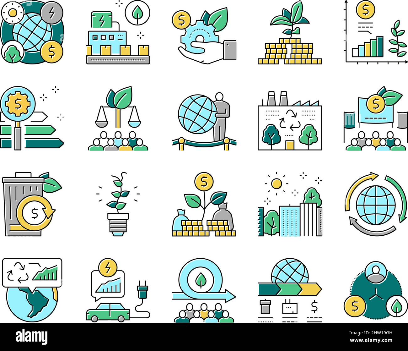 Green Economy Industry Collection Icons Set Vector Stock Vector Image ...
