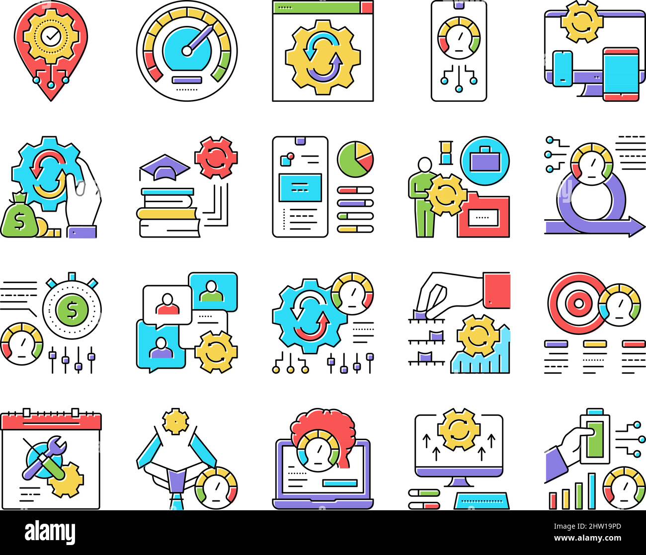 Optimize Operations Collection Icons Set Vector Stock Vector Image And Art Alamy