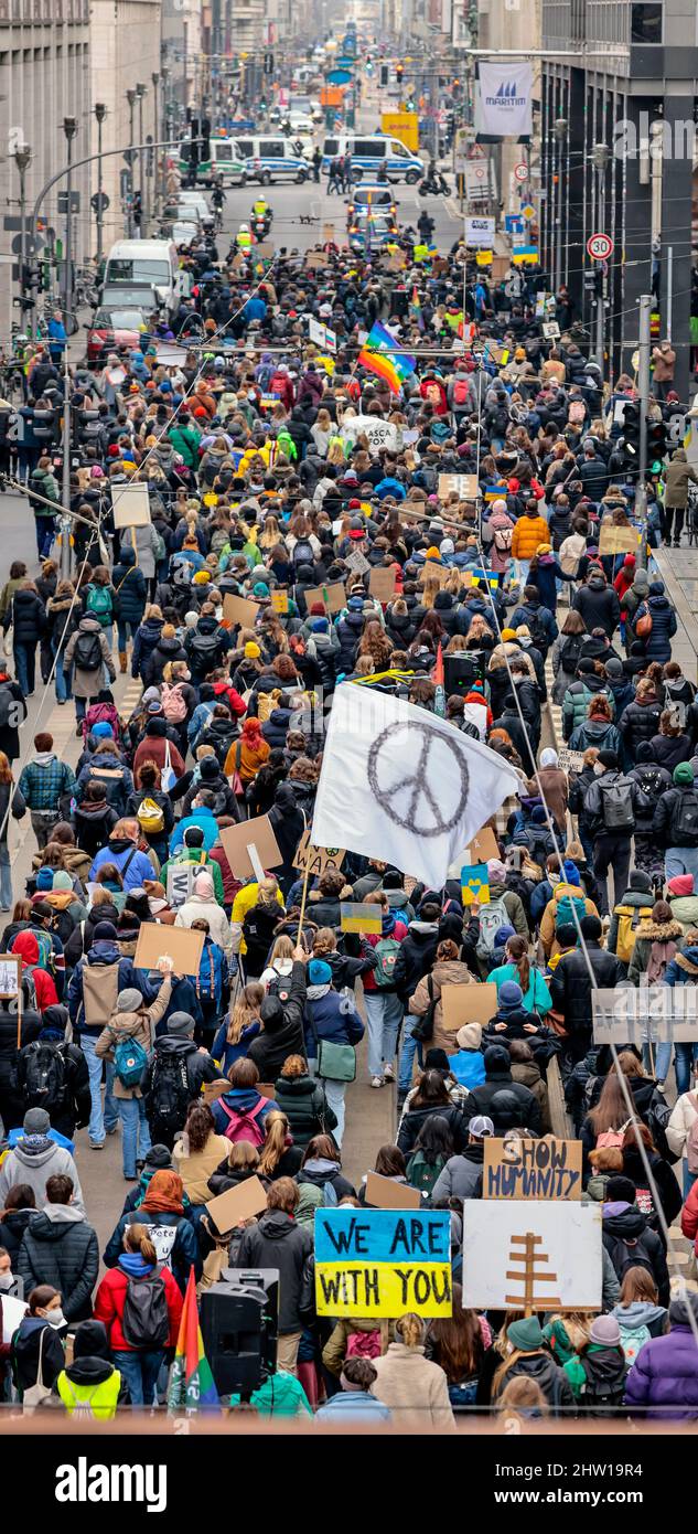 Berlin, Germany. 03rd Mar, 2022. Participants of a demonstration called ...