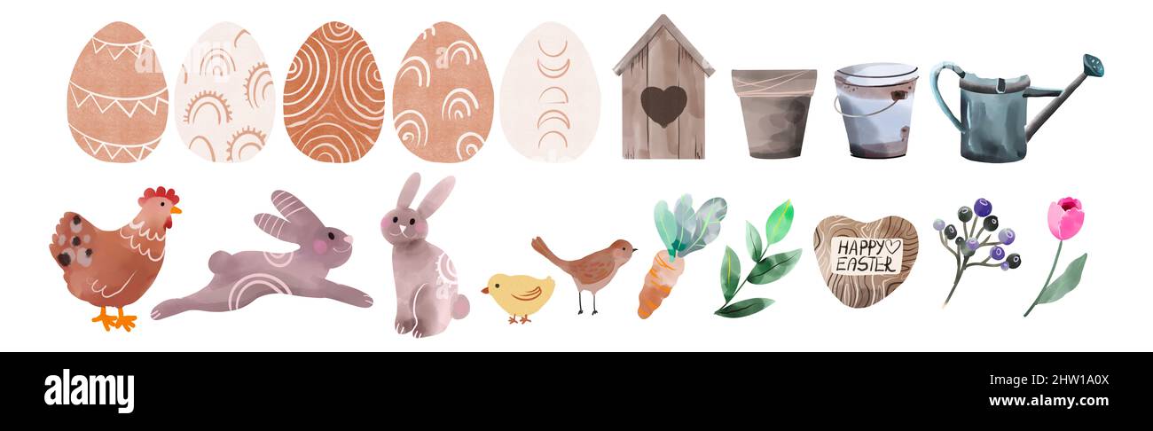 spring easter boho illustration elements set happy springtime isolate ...