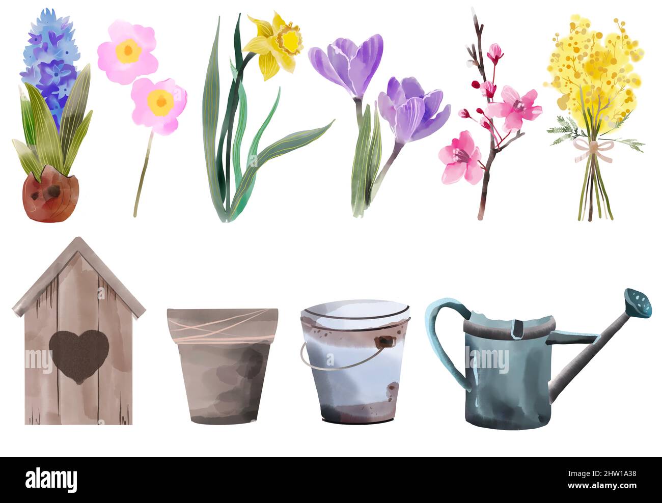 spring garden illustration elements set happy springtime isolate Stock ...