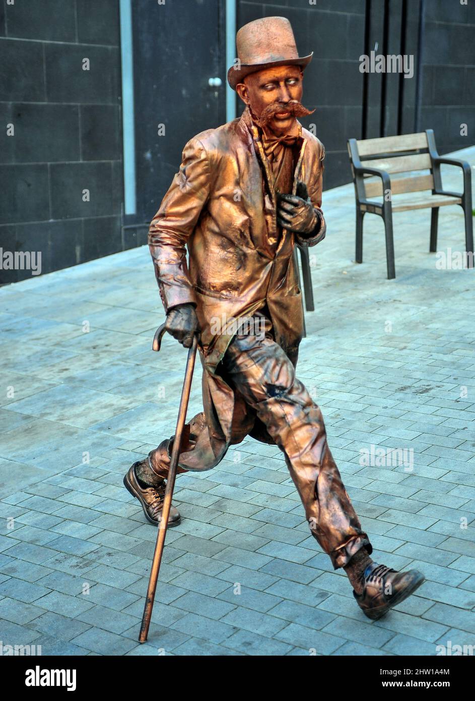 Vertical shot of living statue street performer in Barcelona - Copper ...