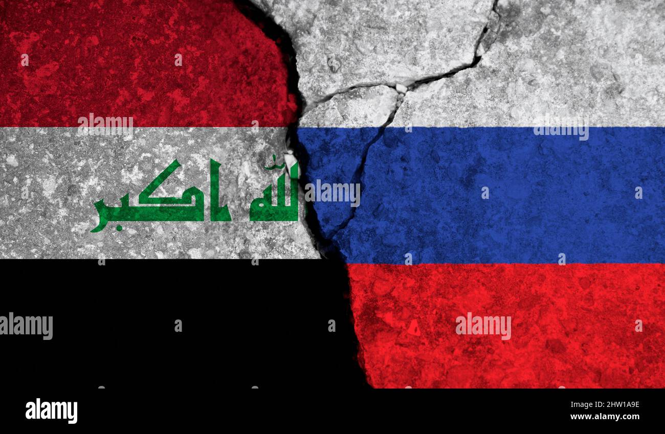 Political relationship between Iraq and russia. National flags on ...