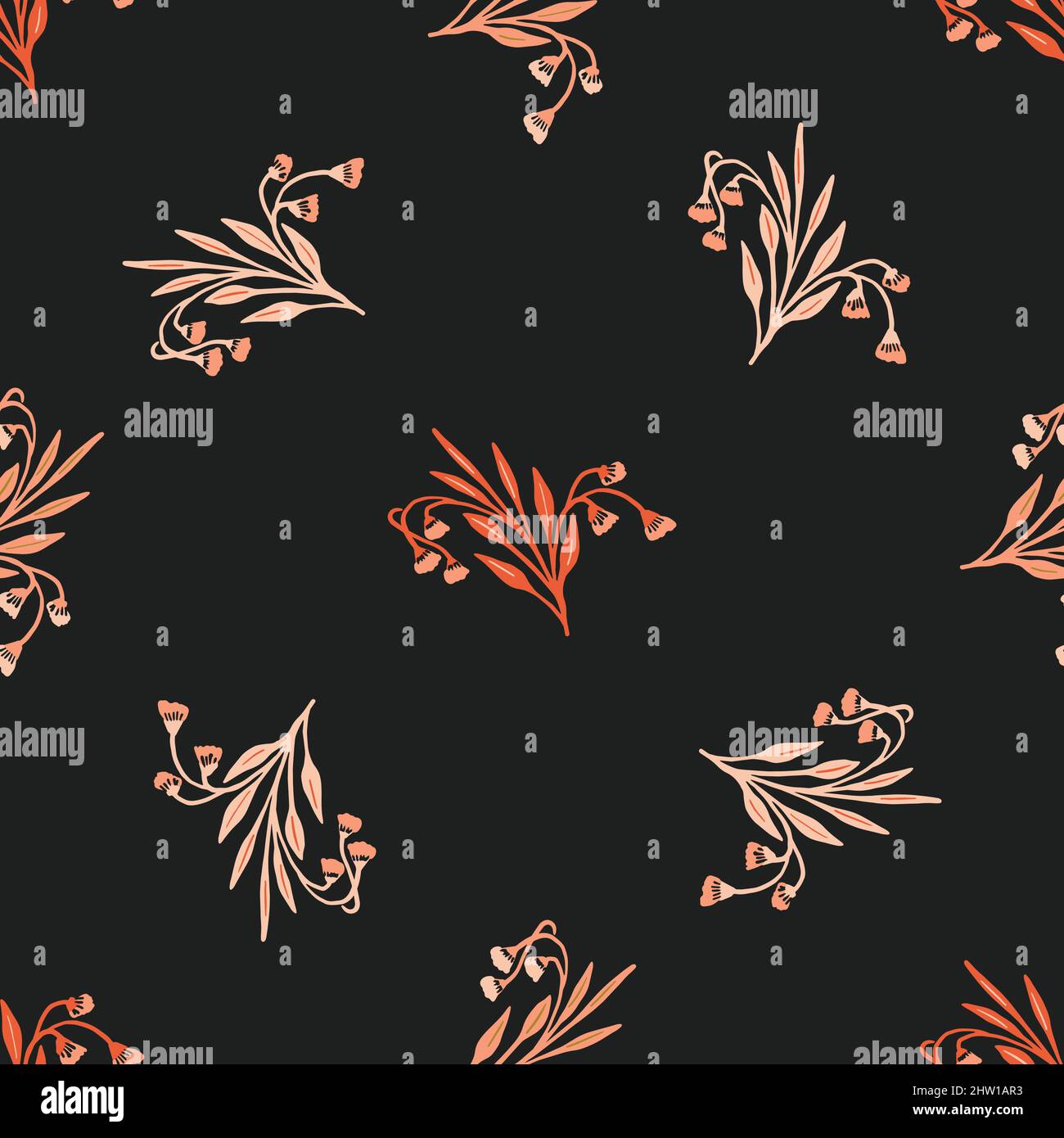 Dark boho flowers seamless pattern in trendy ditsy wildflower style ...