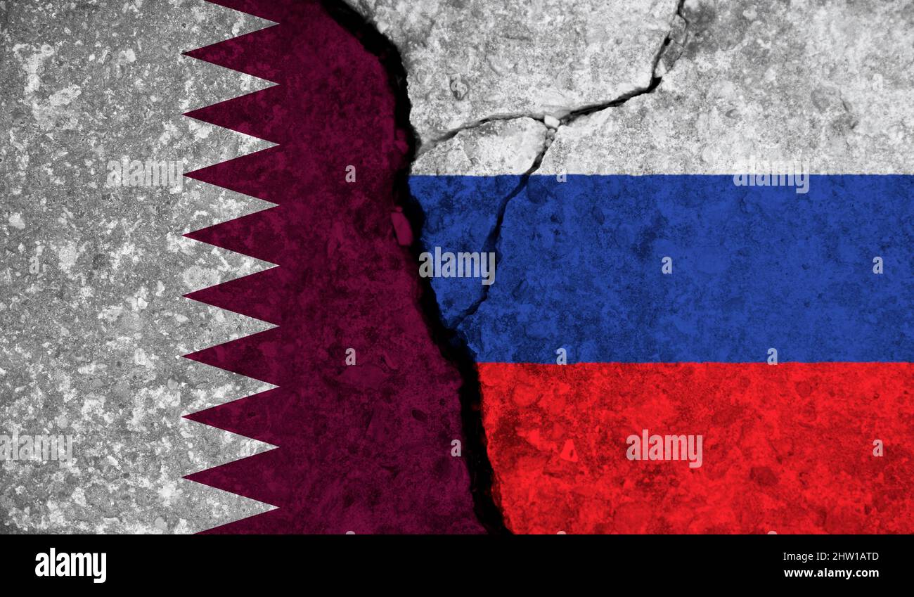 Political relationship between Qatar and russia. National flags on ...