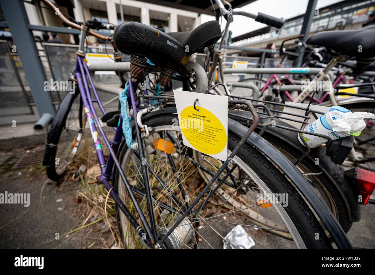 Berlin, Germany. 03rd Mar, 2022. Several scrap bicycles stand at the S ...