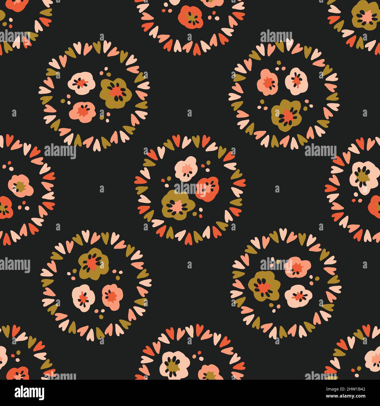 Dark boho flowers seamless pattern in trendy ditsy wildflower style ...