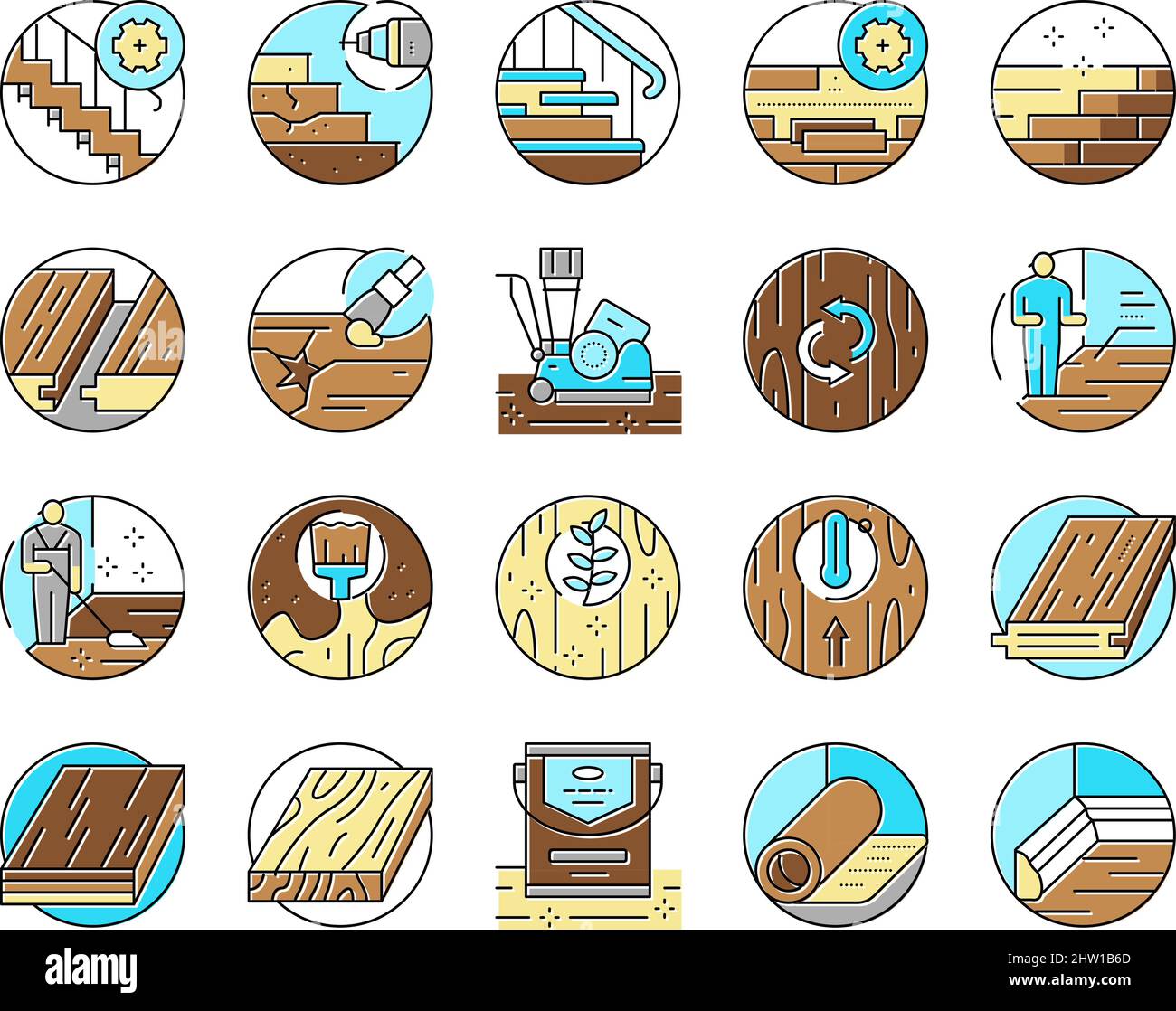 Hardwood Floor And Stair Renovate Icons Set Vector Stock Vector Image ...