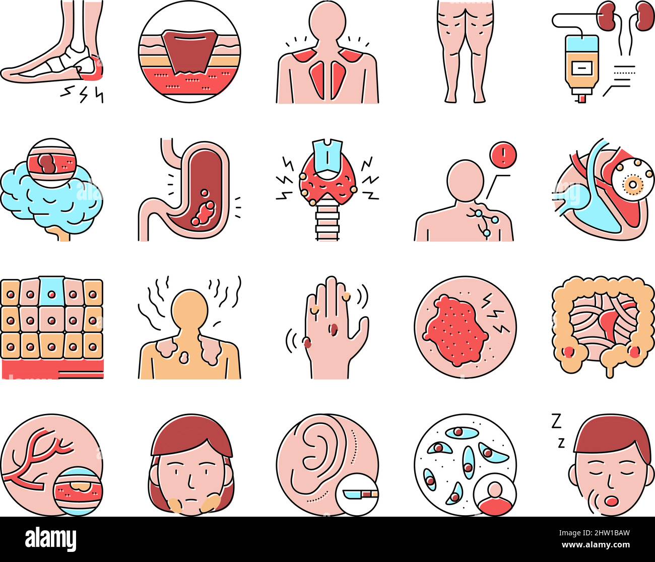 Disease Human Problem Collection Icons Set Vector Stock Vector Image ...