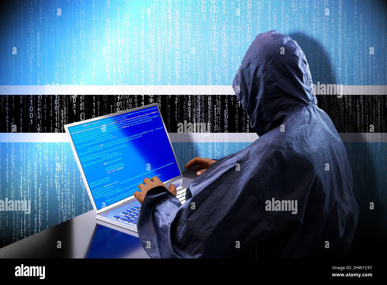 Anonymous Hooded Hacker Flag Of Botswana Binary Code Cyber Attack 2027
