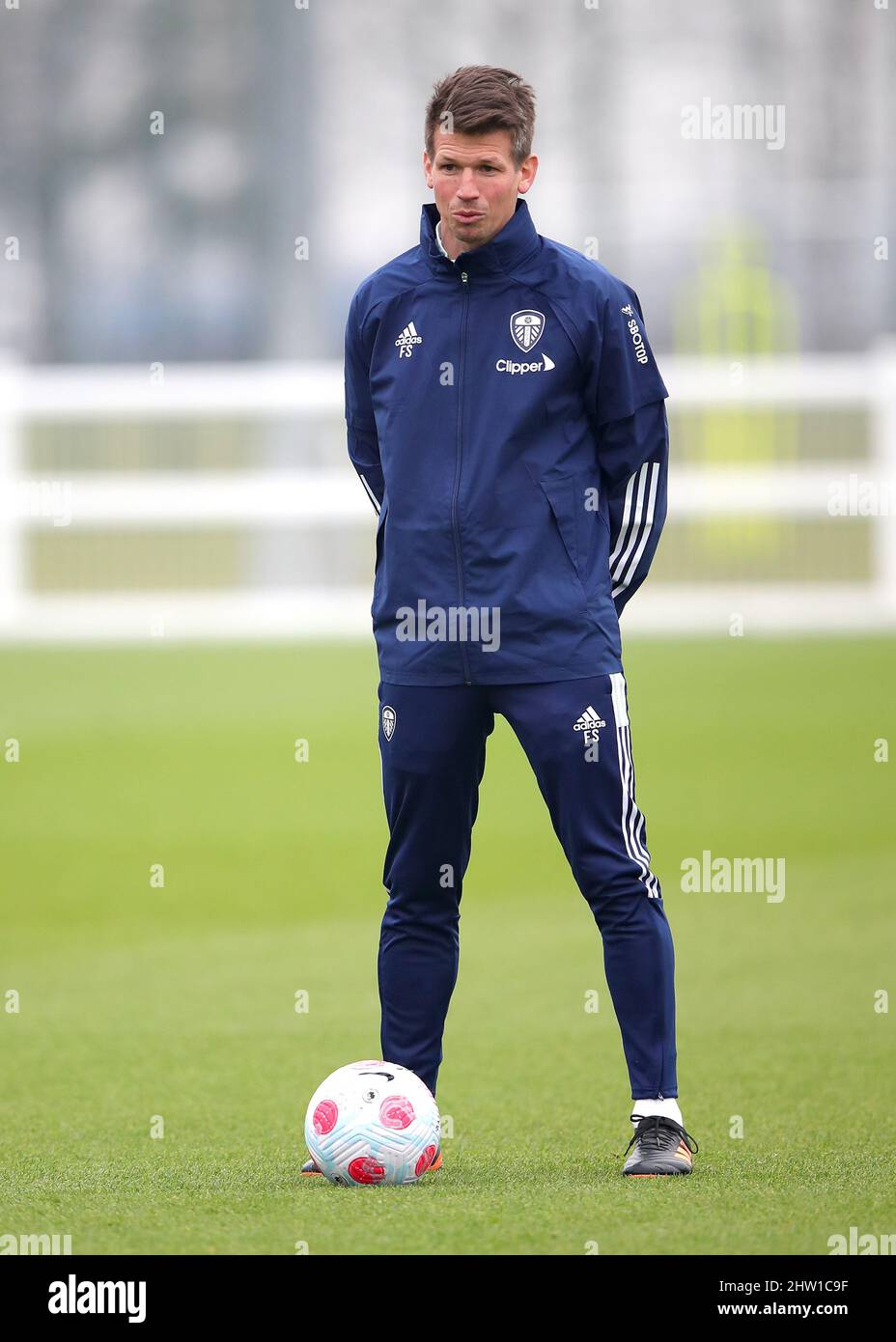 Leeds United coach Franz Schiemer during a training session at Thorp ...