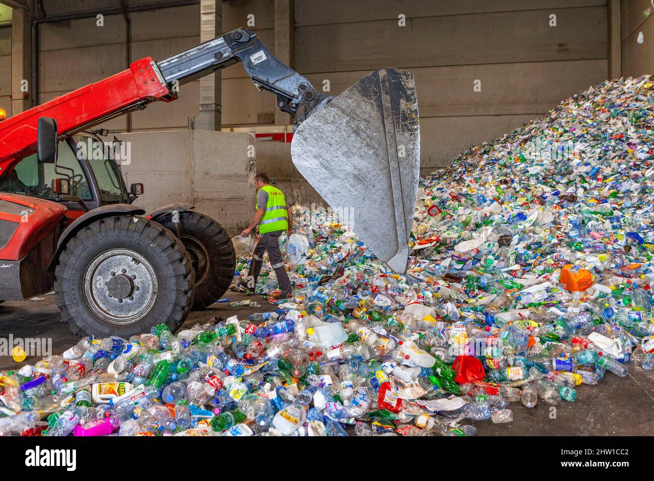 France, Puy de Dome, plastic bottles recycling, household-waste sorting ...