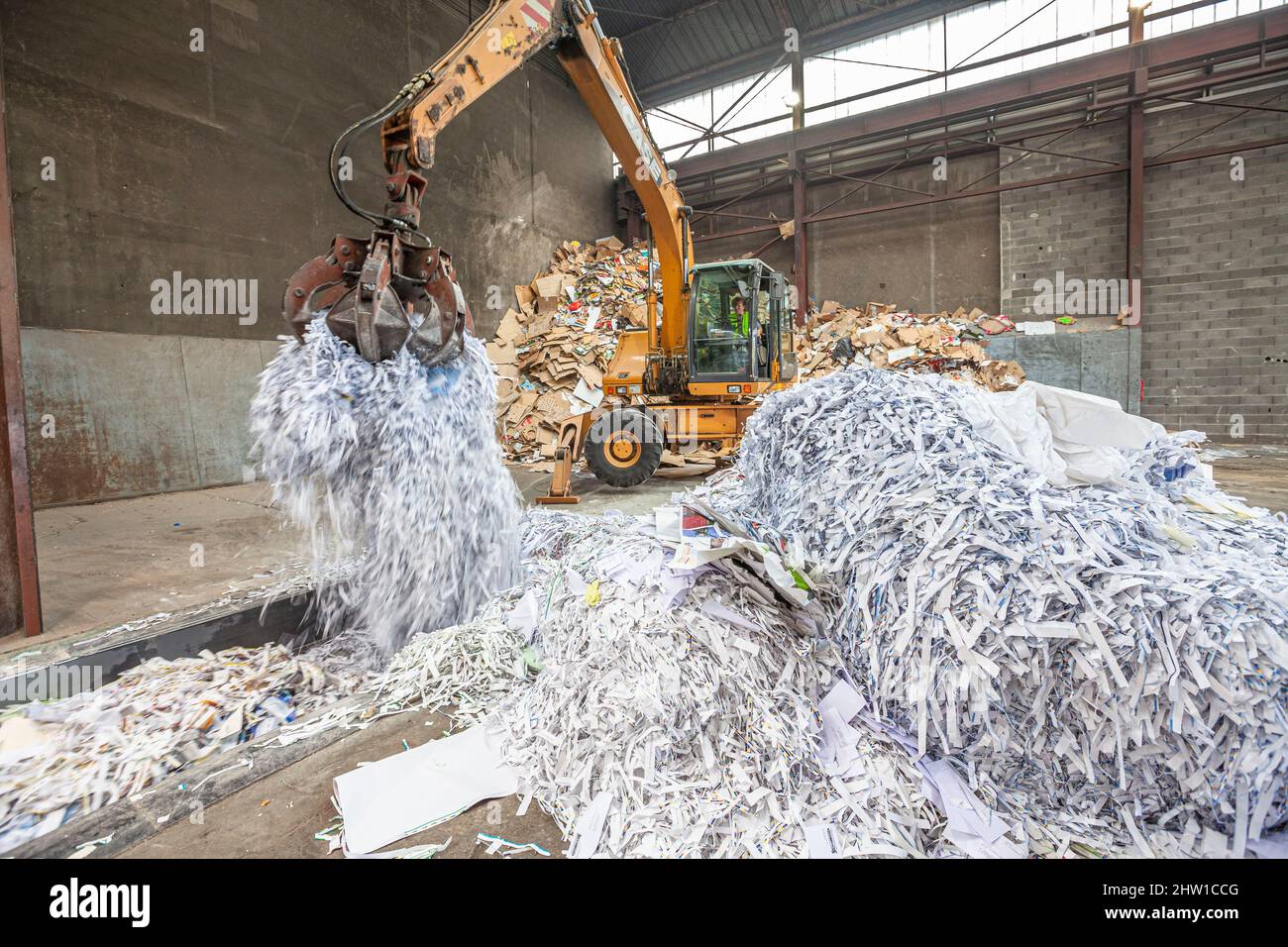 France, Puy de Dome, paper recycling, household-waste sorting, Echalier ...